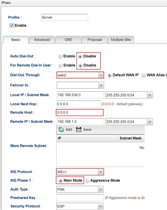 IPsec Tunnel Main Mode μεταξύ DrayTek Routers (Client με Dynamic IP)
